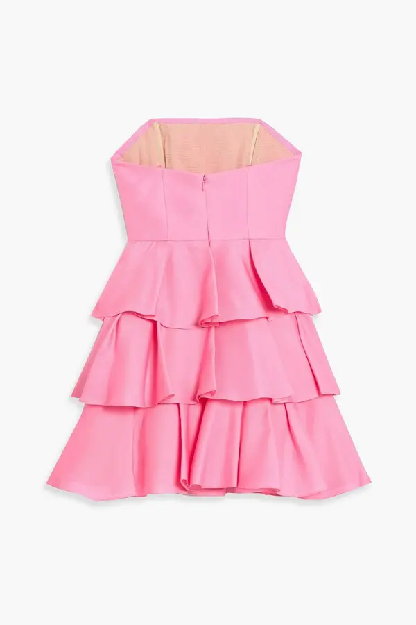 Carolina Herrera Strapless Tiered Silk Crepe De Chine Mini Dress