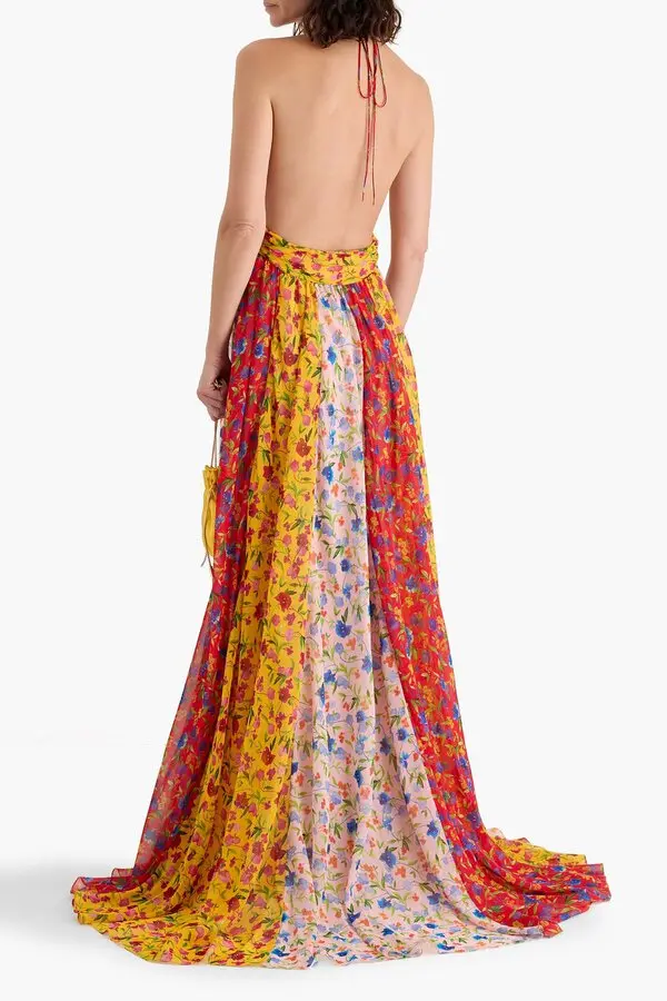 Carolina Herrera Floral-print Chiffon Halterneck Gown