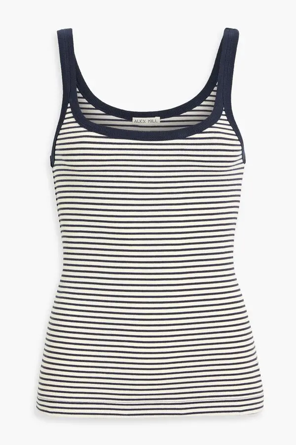 ALEX MILL Striped Cotton-blend Jersey Tank - Navy