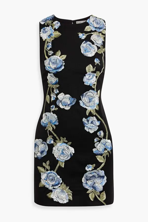 Alice + Olivia Embroidered Twill Mini Dress