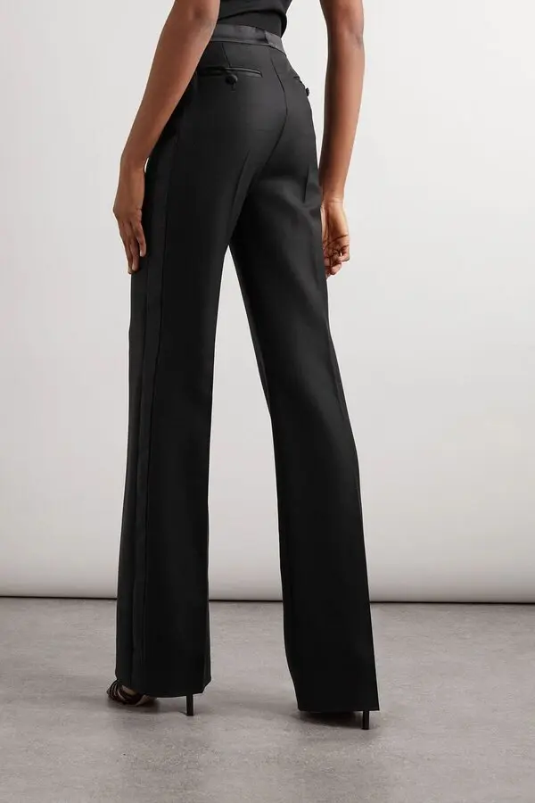 TOM FORD Satin-trimmed Wool-blend Flared Pants