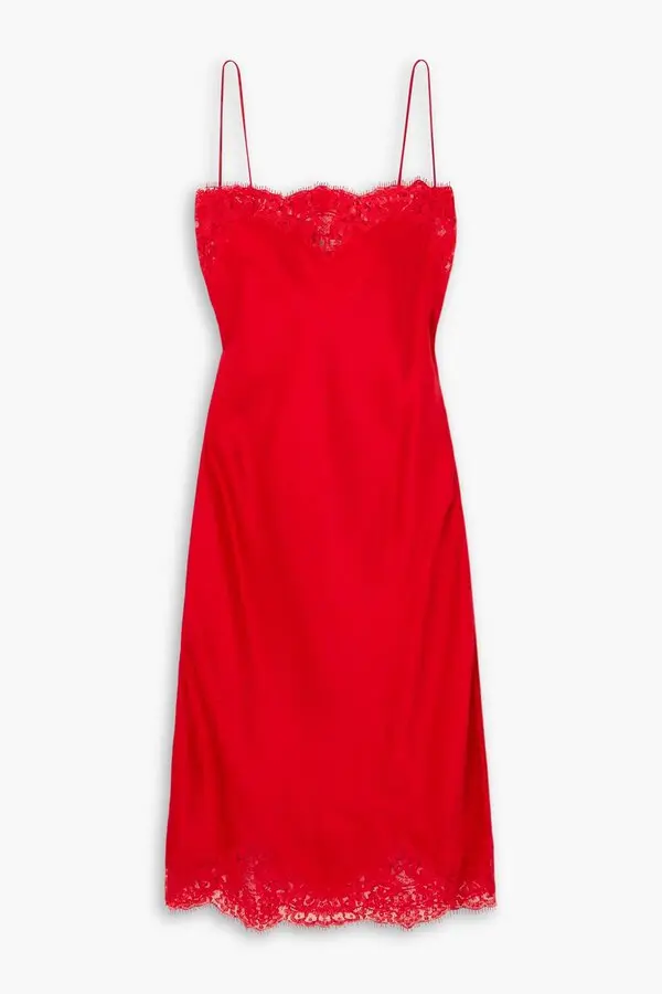 Stella McCartney Lace-trimmed Satin Midi Slip Dress - Red