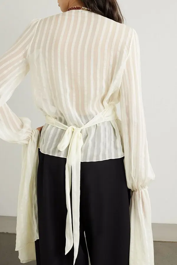 Stella McCartney Striped Silk-blend Chiffon Wrap Blouse
