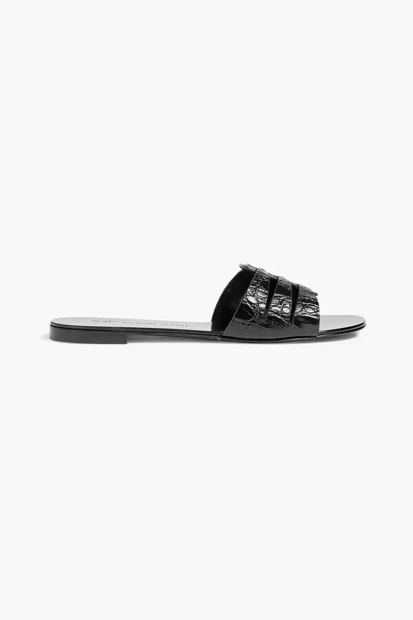 GIUSEPPE ZANOTTI Morpheus Croc-effect Leather Slides - Black