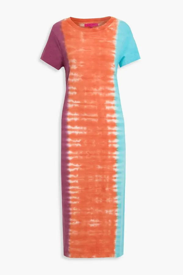 THE ELDER STATESMAN Tie-dyed Cotton And Linen-blend Jersey Midi Dress - Orange