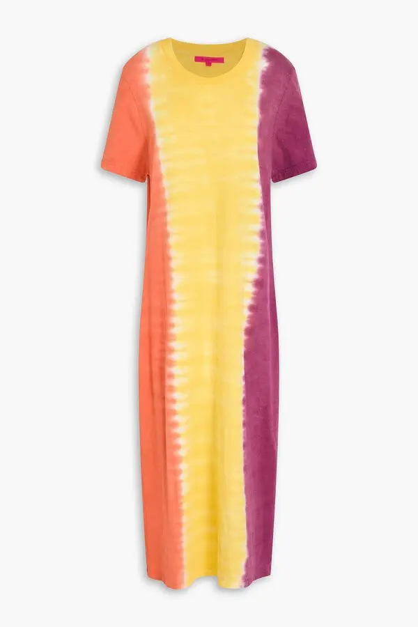 THE ELDER STATESMAN Tie-dyed Cotton And Linen-blend Jersey Midi Dress - Yellow