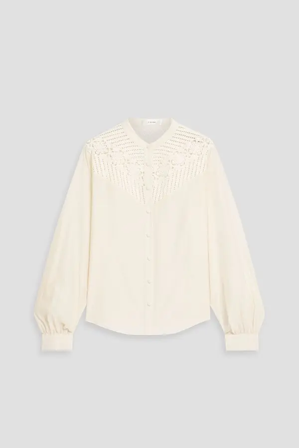 FRAME Crochet-paneled Cotton And Silk-blend Top