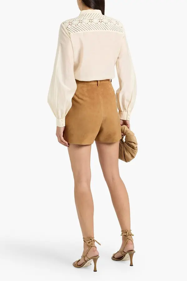 FRAME Crochet-paneled Cotton And Silk-blend Top