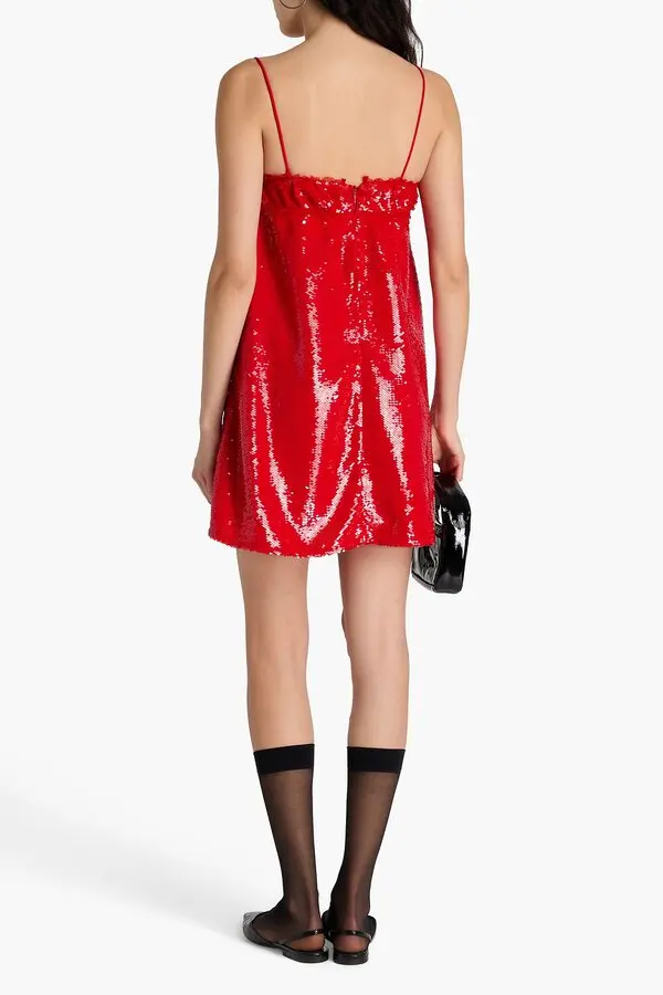 GANNI Ruffle-trimmed Sequined Crepe Mini Dress
