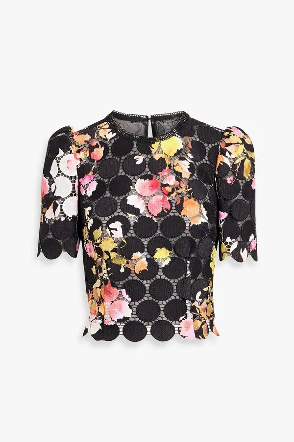 Monique Lhuillier Printed Guipure Lace Top