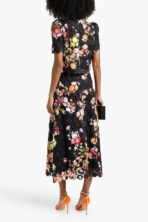 Monique Lhuillier Printed Guipure Lace Top