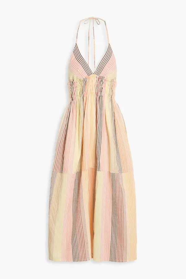LEMLEM Striped Cotton And Linen-blend Gauze Halterneck Midi Dress - Multicolor