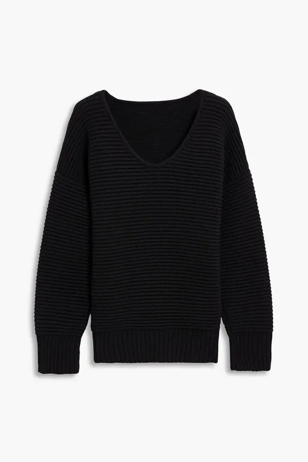 Another Tomorrow Ribbed Merino Wool-blend Sweater - Black