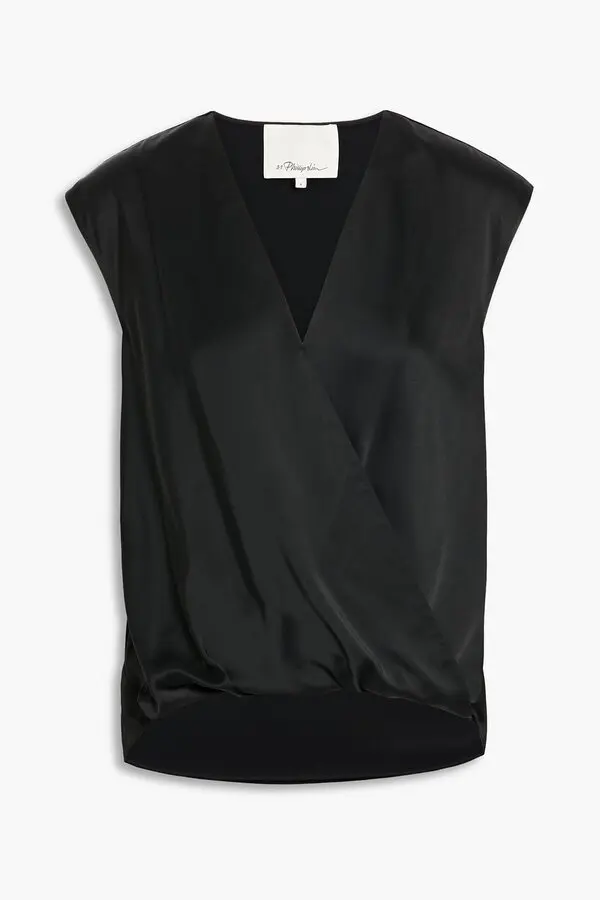 3.1 Phillip Lim Wrap-effect Satin Top - Black