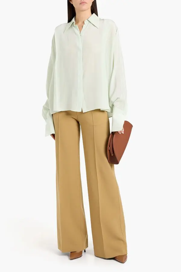 Another Tomorrow Pleated Silk Crepe De Chine Shirt - Mint