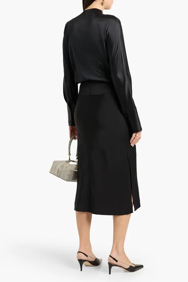 Another Tomorrow Satin-crepe Midi Skirt - Black