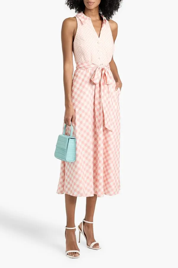 Badgley Mischka Gingham Twill Midi Shirt Dress