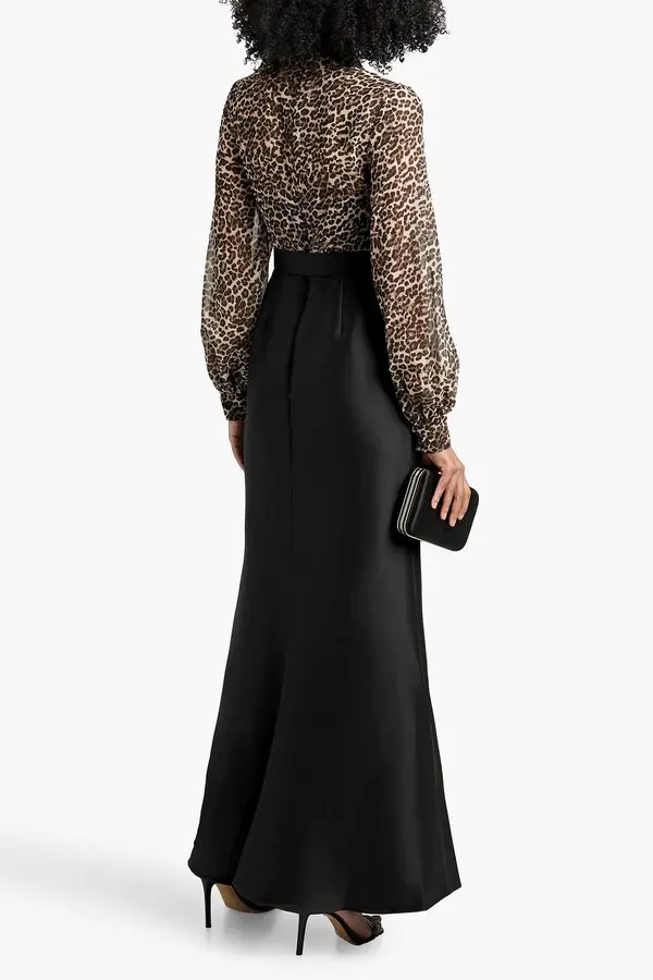 Badgley Mischka Leopard-print Chiffon And Satin-twill Gown