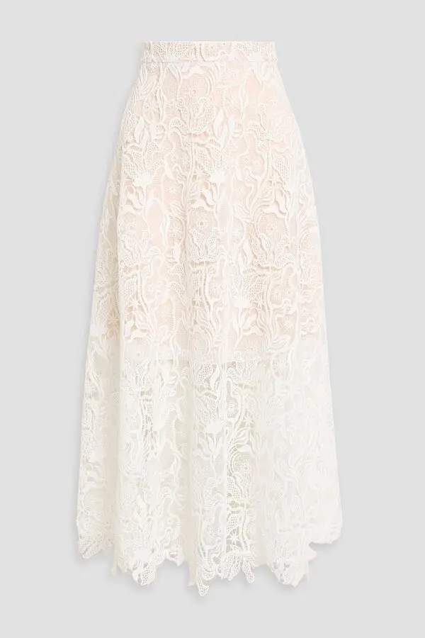 Oscar De La Renta Macramé Lace Midi Skirt - White