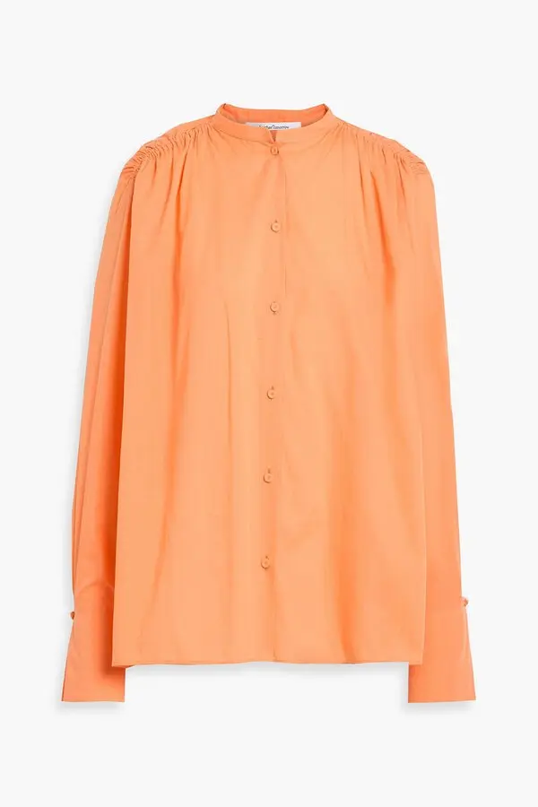 Another Tomorrow Gathered Cotton-voile Blouse - Papaya