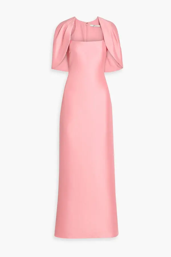 Badgley Mischka Cape-effect Satin-twill Gown