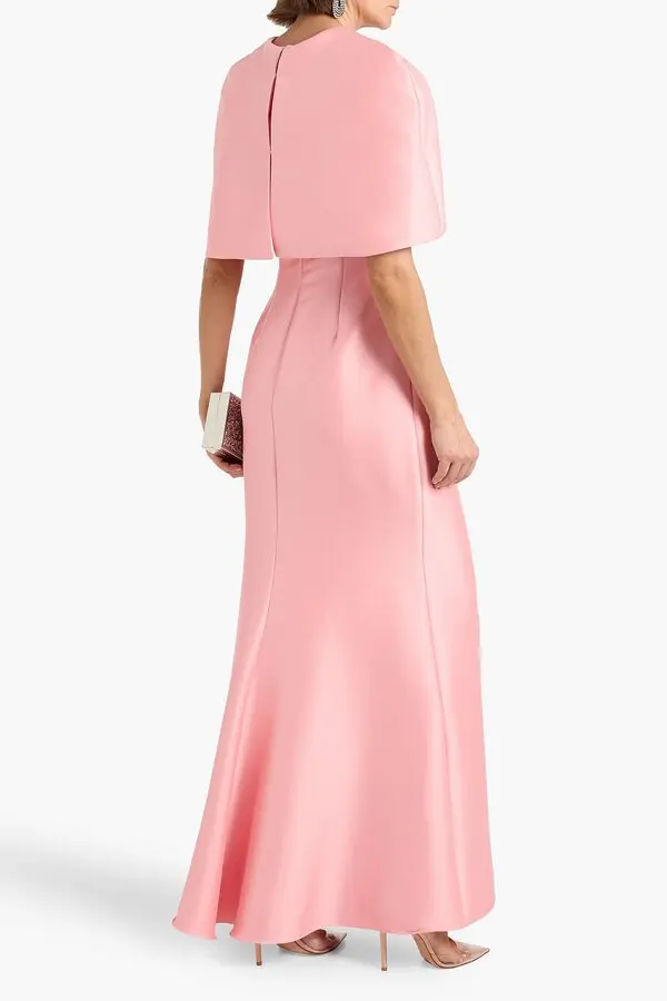 Badgley Mischka Cape-effect Satin-twill Gown