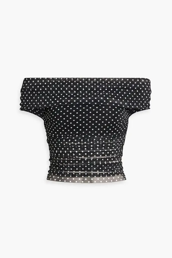 Alice + Olivia Polka Dot Mesh Off-the-shoulder Top