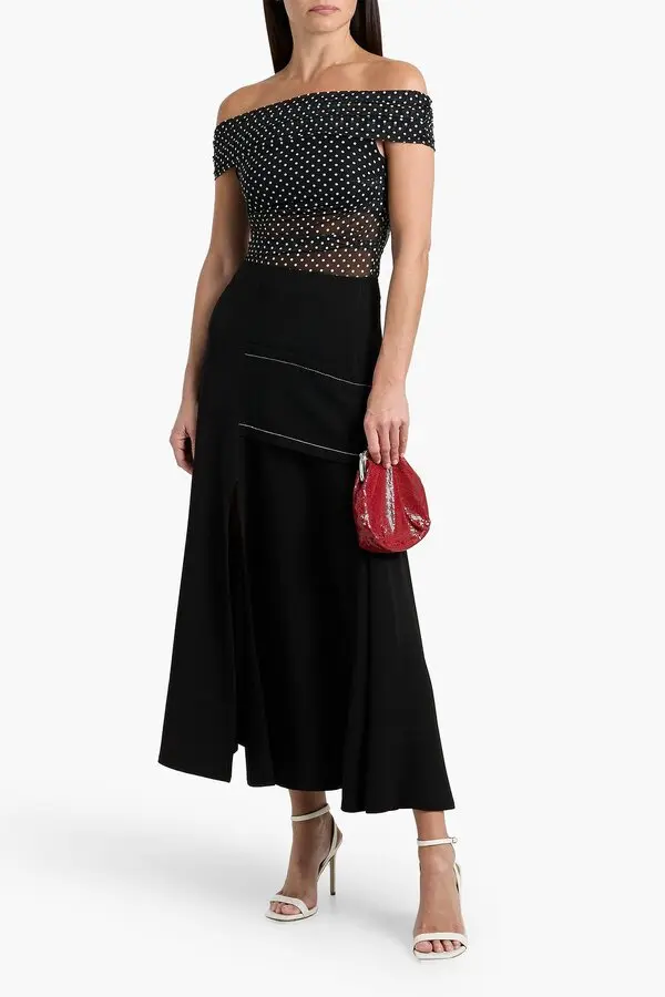 Alice + Olivia Polka Dot Mesh Off-the-shoulder Top