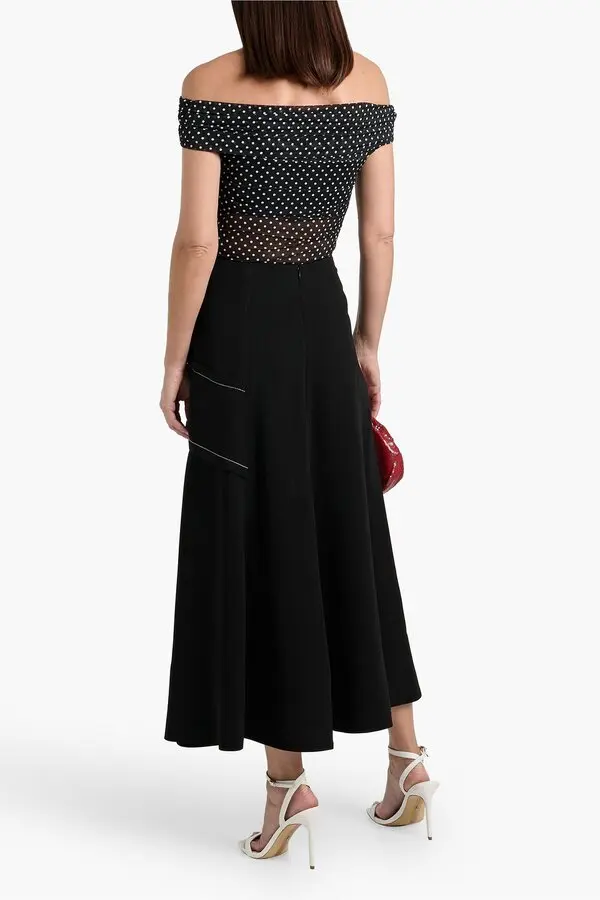 Alice + Olivia Polka Dot Mesh Off-the-shoulder Top