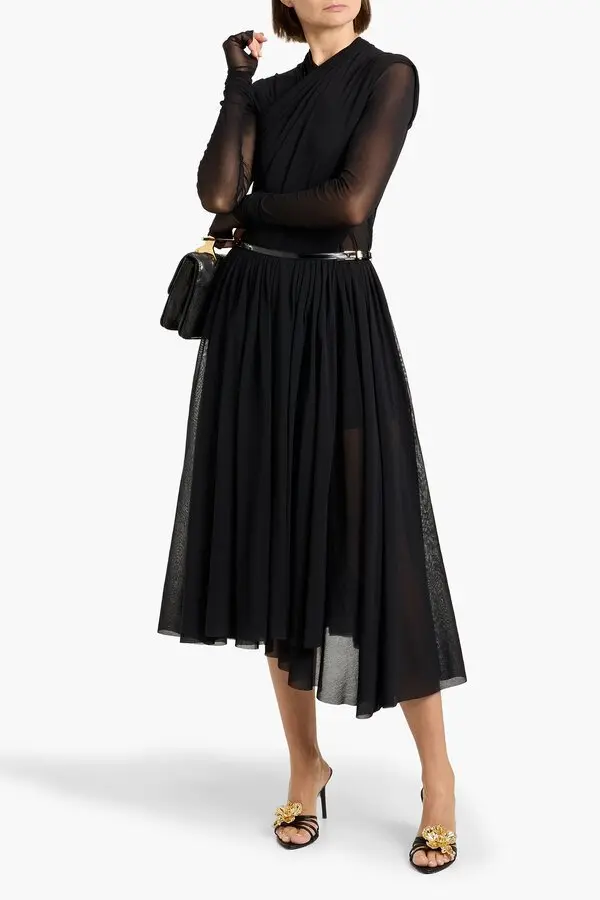 Philosophy Di Lorenzo Serafini Asymmetric Pleated Mesh Midi Skirt