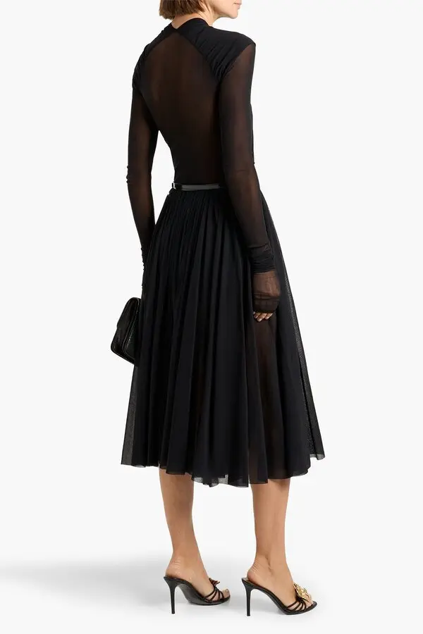 Philosophy Di Lorenzo Serafini Asymmetric Pleated Mesh Midi Skirt