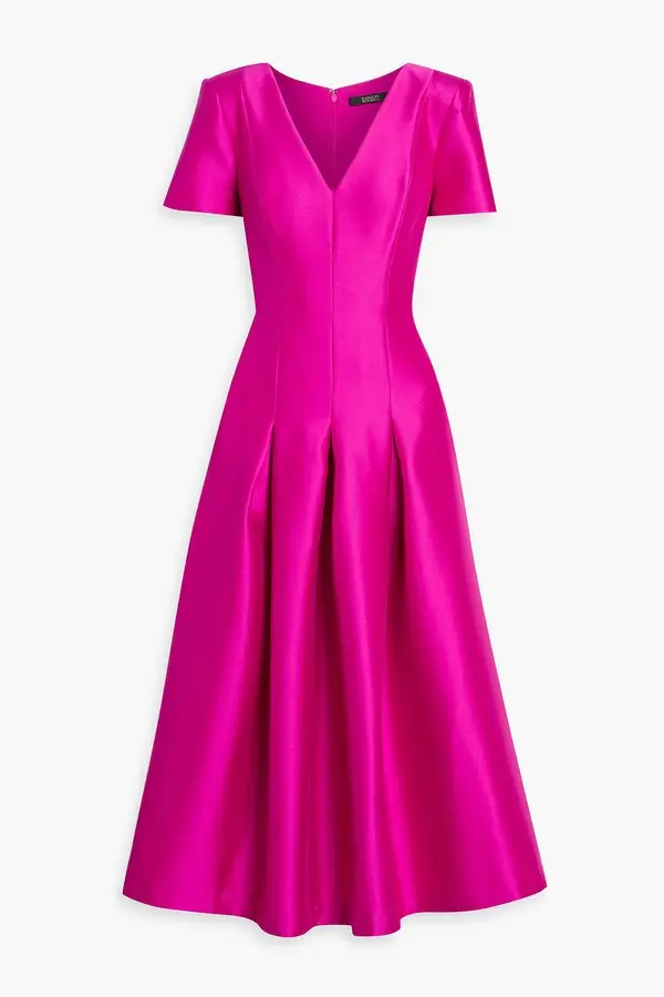Badgley Mischka Satin-twill Pleated Midi Dress