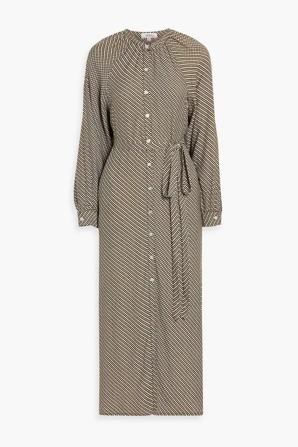 LEMLEM Makeda Belted Printed Crepe De Chine Midi Dress