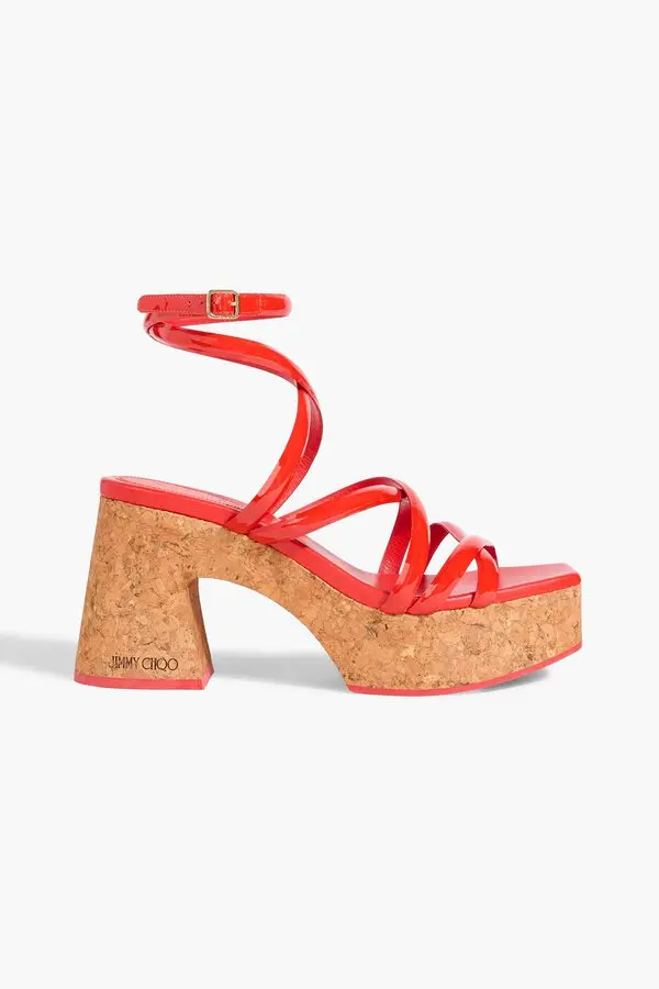 JIMMY CHOO Cecilia 95 Patent-leather Platform Sandals - Red