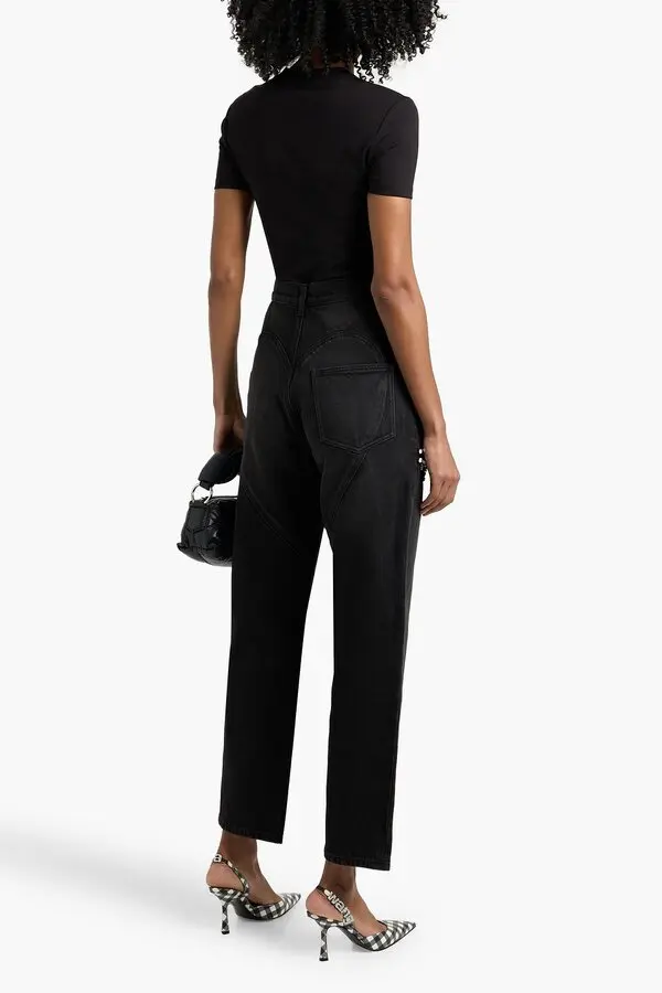 AREA Cutout Crystal-embellished Jeans - Black