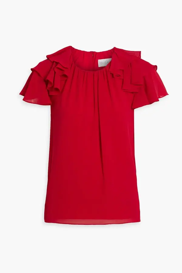 MIKAEL AGHAL Ruffled Crepe De Chine Top - Red