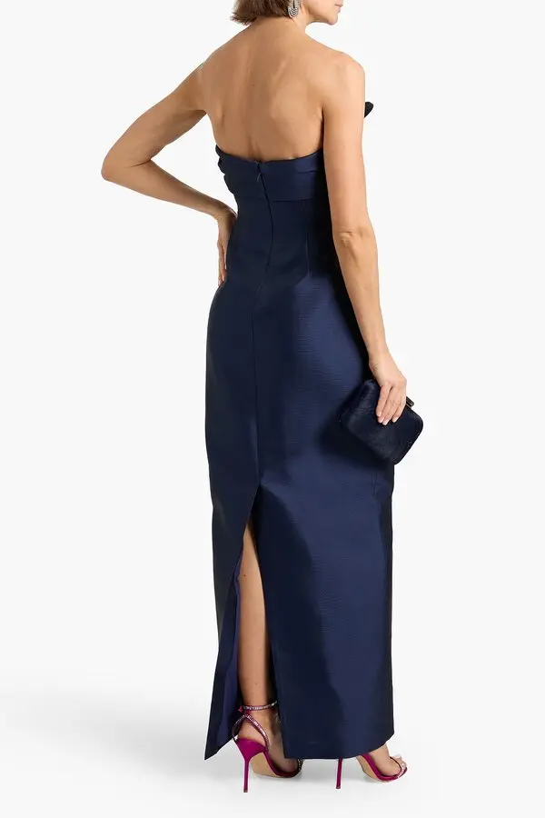Badgley Mischka Strapless Bow-detailed Jacquard Gown - Navy