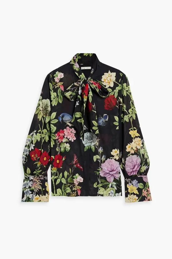 Alice + Olivia Alice Olivia Pussy-bow Floral-print Cotton Top