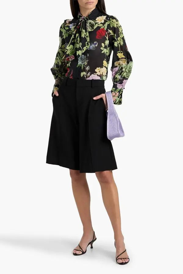 Alice + Olivia Alice Olivia Pussy-bow Floral-print Cotton Top