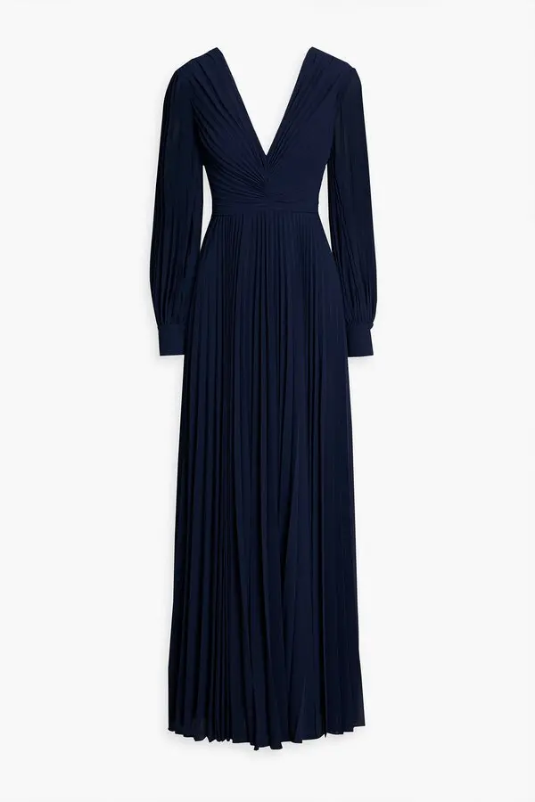 Badgley Mischka Pleated Crepe De Chine Maxi Dress