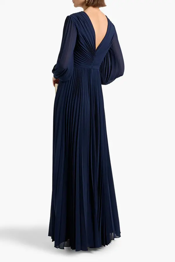 Badgley Mischka Pleated Crepe De Chine Maxi Dress