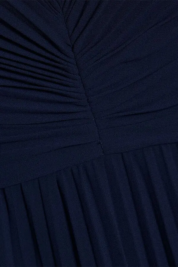 Badgley Mischka Pleated Crepe De Chine Maxi Dress