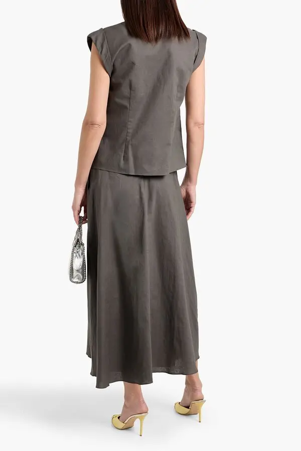 MIKAEL AGHAL Cotton And Linen-blend Midi Skirt - Anthracite