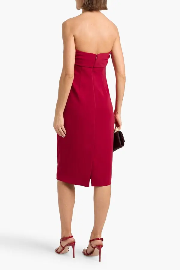 Badgley Mischka Strapless Twisted Crepe Midi Dress