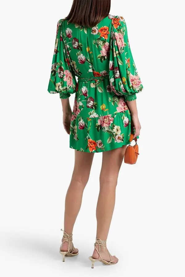 Alice + Olivia Floral-print Crepe De Chine Mini Dress - Green