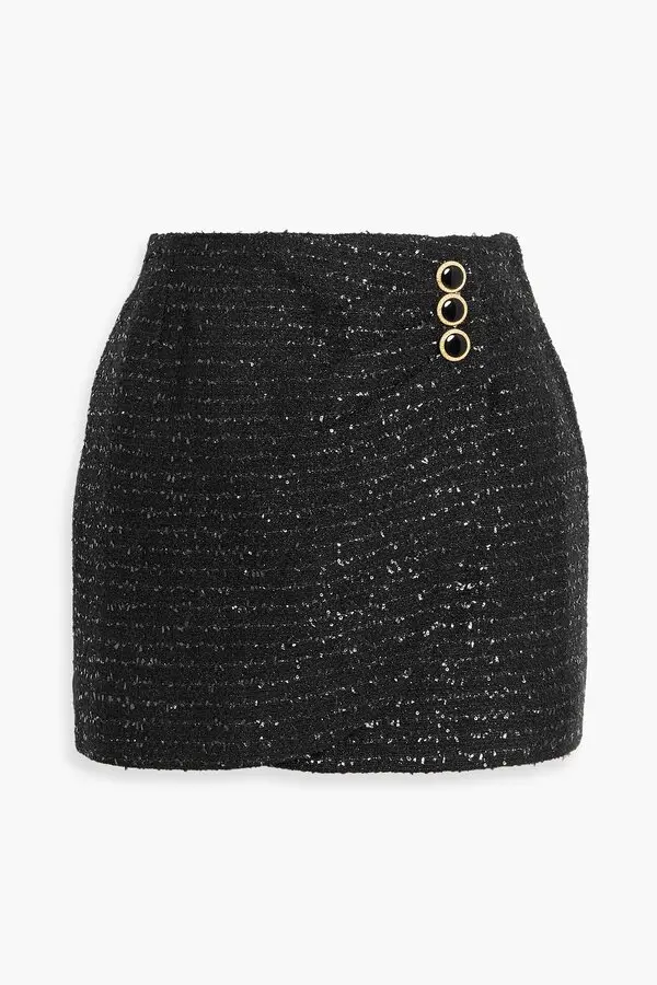Alessandra Rich Wrap-effect Metallic Tweed Mini Skirt