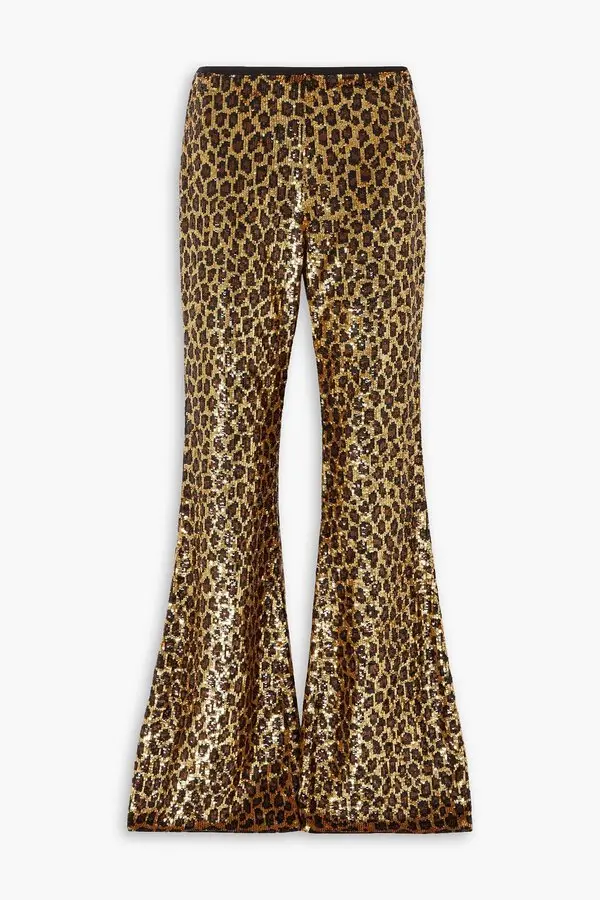 Michael Kors Leopardprint Sequined Georgette Flared Pants - Animal Print