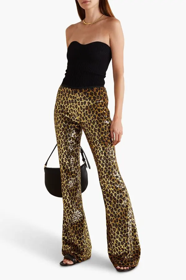 Michael Kors Leopard-print Sequined Flared Pants