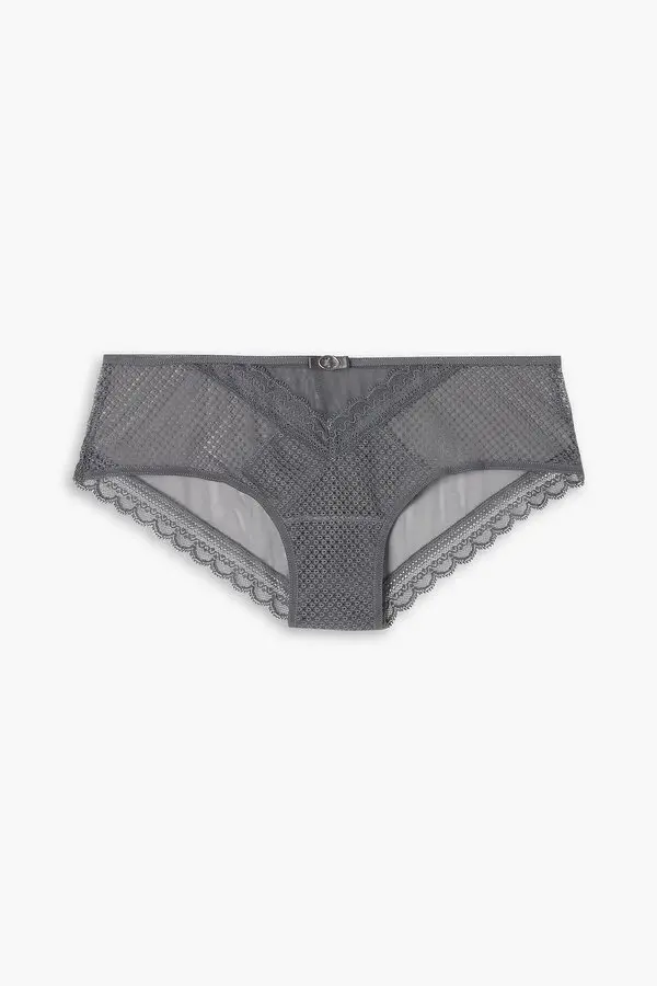 Chantelle Parisian Allure Stretchtulle And Lace Briefs - Gray