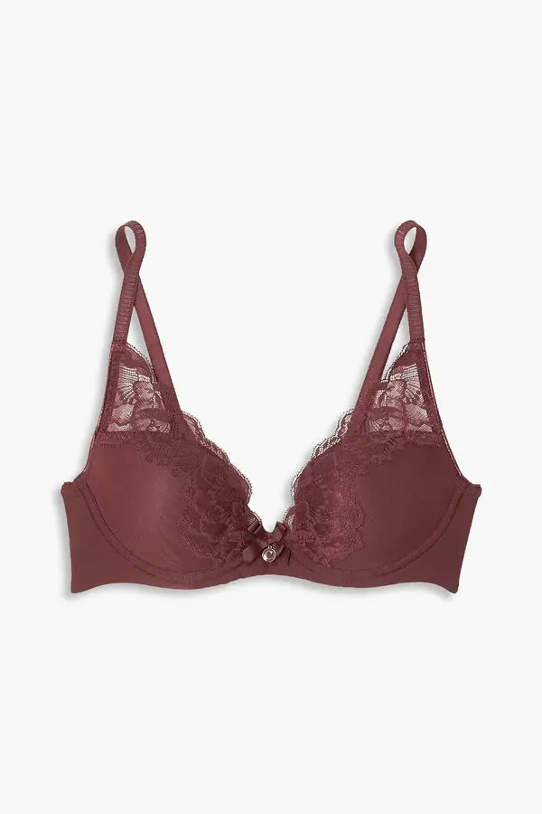 Chantelle Orangerie Tulle And Lace Underwired Plunge Bra - Merlot